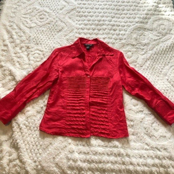 Tracy M | Tops | Tracy M 0 Linen Fuschia Pink Horizontal Pleated Front ...